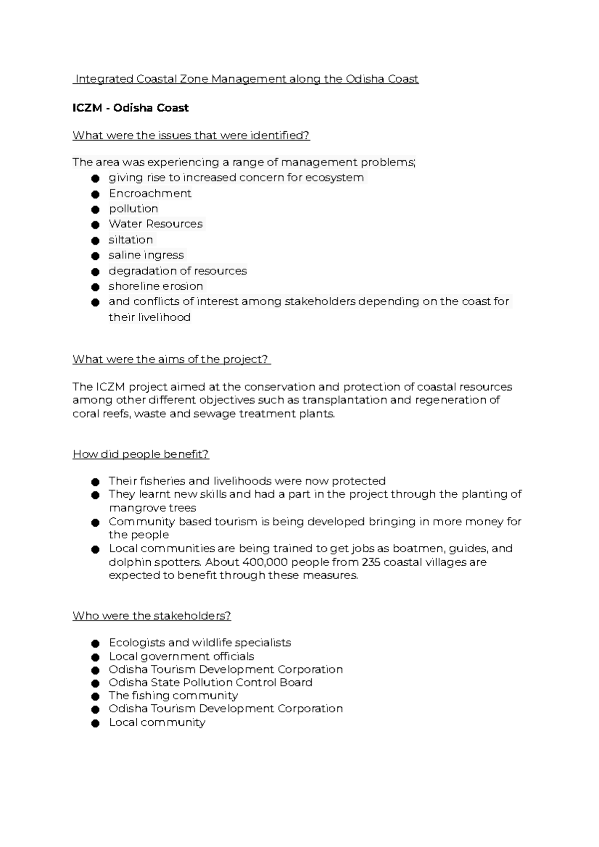 ICZM Implementation and Benefits along Odisha's Coastal Zone - Studocu
