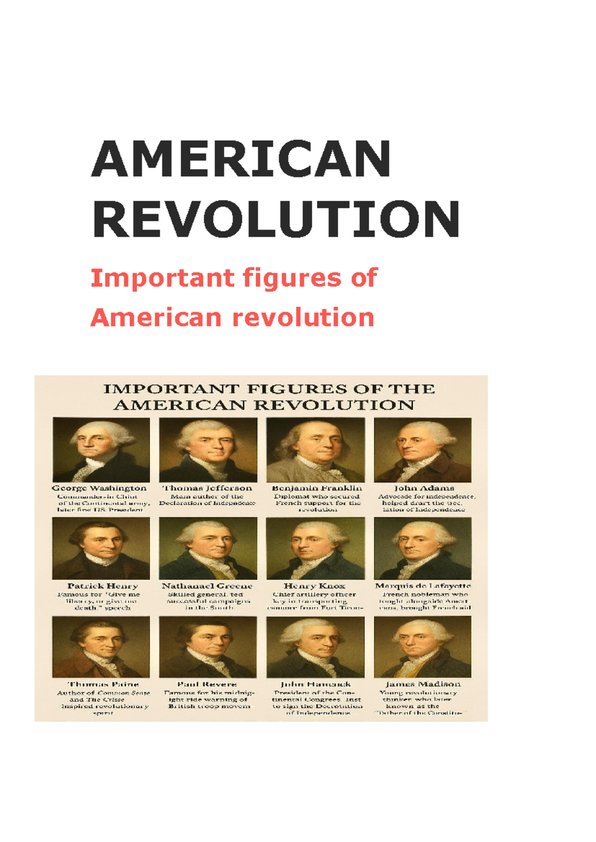 AMH 2020: Key Figures of the American Revolution - Studocu