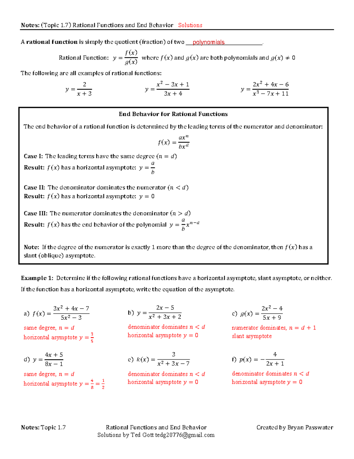 Rational Functions & End Behavior Overview (AP PC Topic 1.7) - Studocu