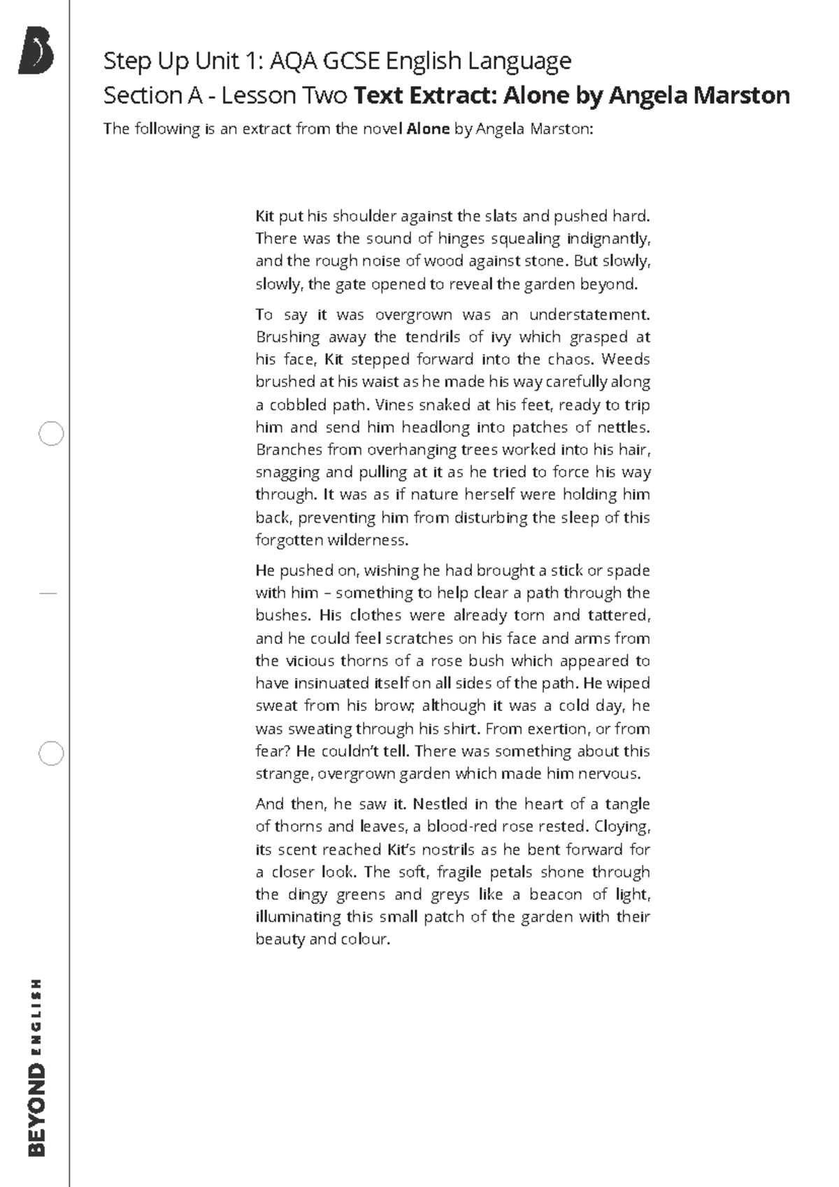 AQA GCSE English Language: Step Up L2 Unit 1 Lesson Text Extract - Studocu