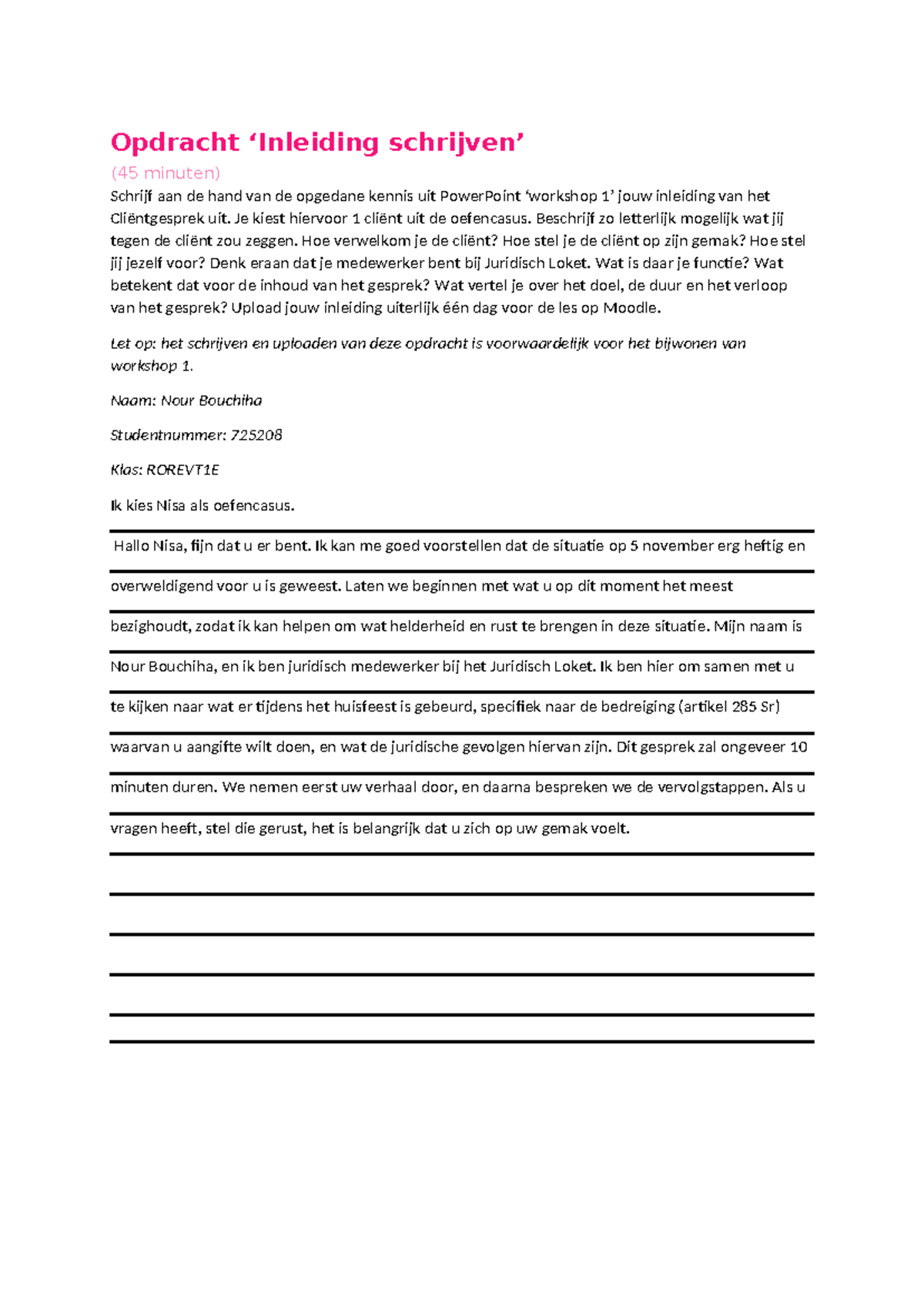 Workshop 1: Inleiding Schrijven voor Cliëntgesprekken (ROREVT1E ...