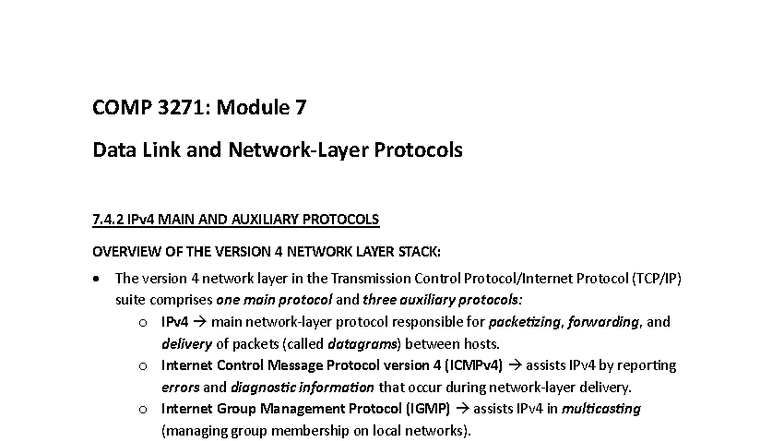 COMP 3271: Module 7 - Overview of IPv4 Protocols and Network Layer - Studocu