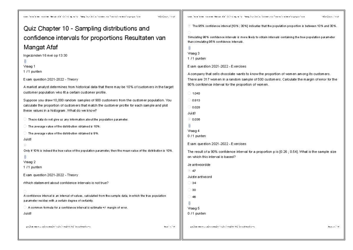 Quiz 10 - quiz of stats solved - Quiz Chapter 10 - Sampling ...
