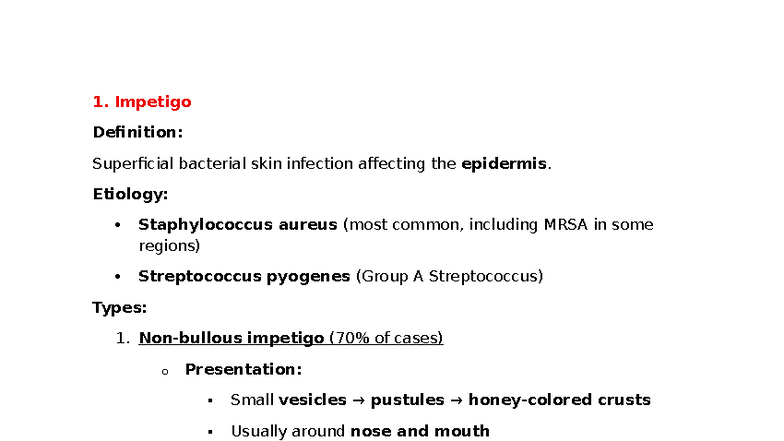 Impetigo Overview: Types, Diagnosis, and Treatment Guidelines - Studocu