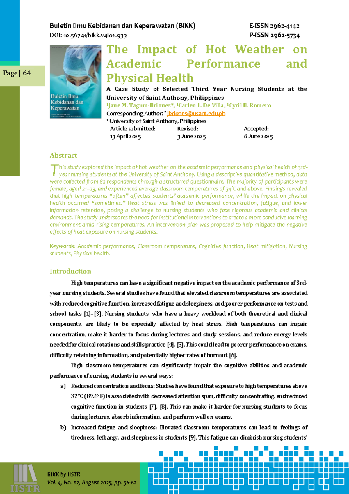 The Impact of Hot Weather on Nursing Students' Performance (BIKK) - Studocu