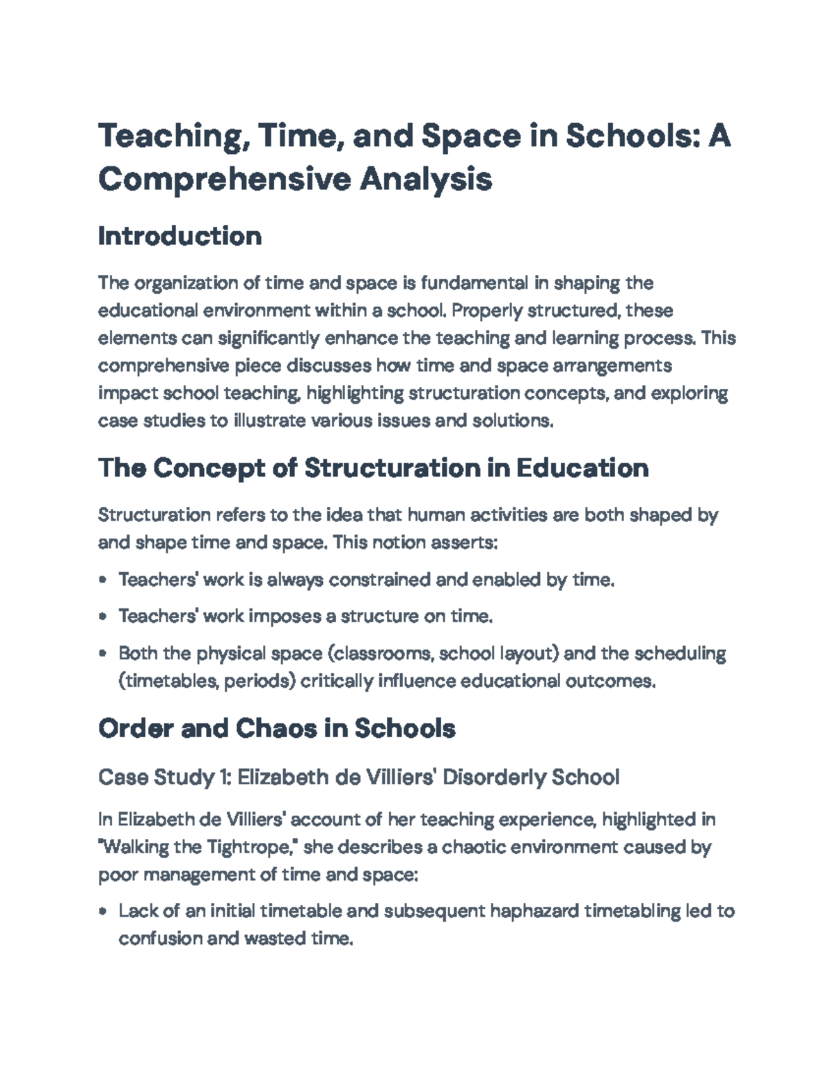 Effective Management of Time and Space in Education: A Structuration ...
