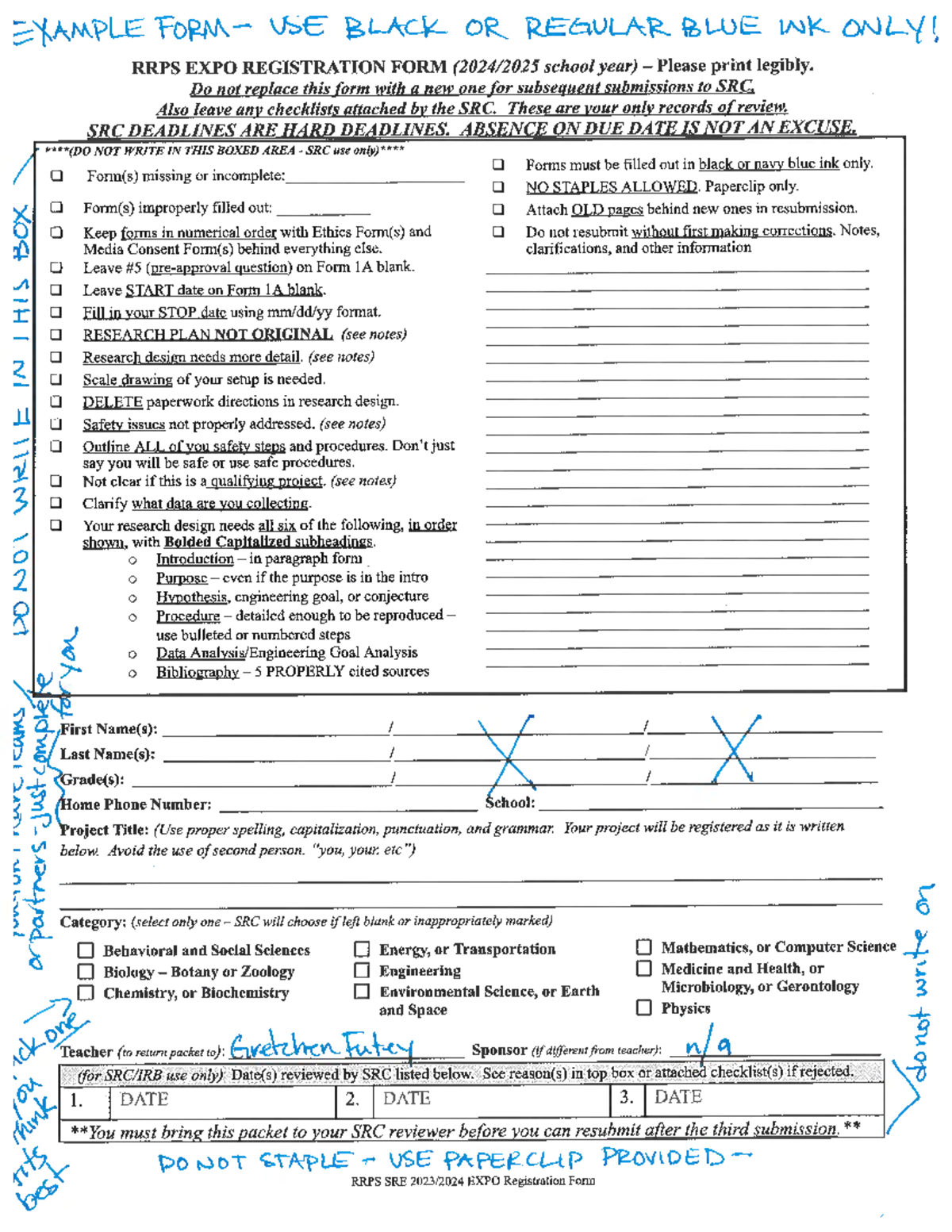 How to Fill Out Your EXPO Paperwork - EXAMPLE USE BLACK OR REGULAR BLUE ...