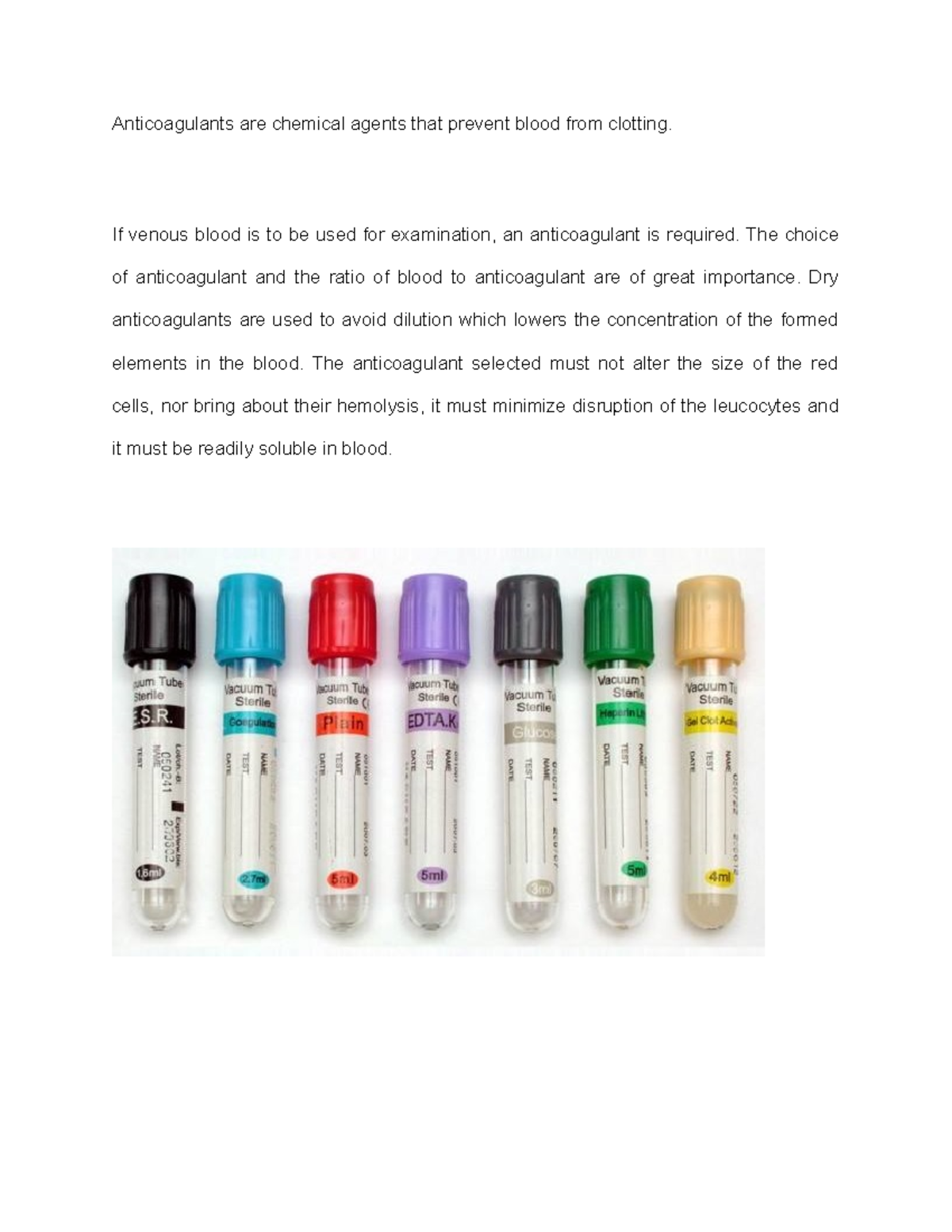 Anticoagulants - Types of Cap Tubes and Uses - Anticoagulants are ...