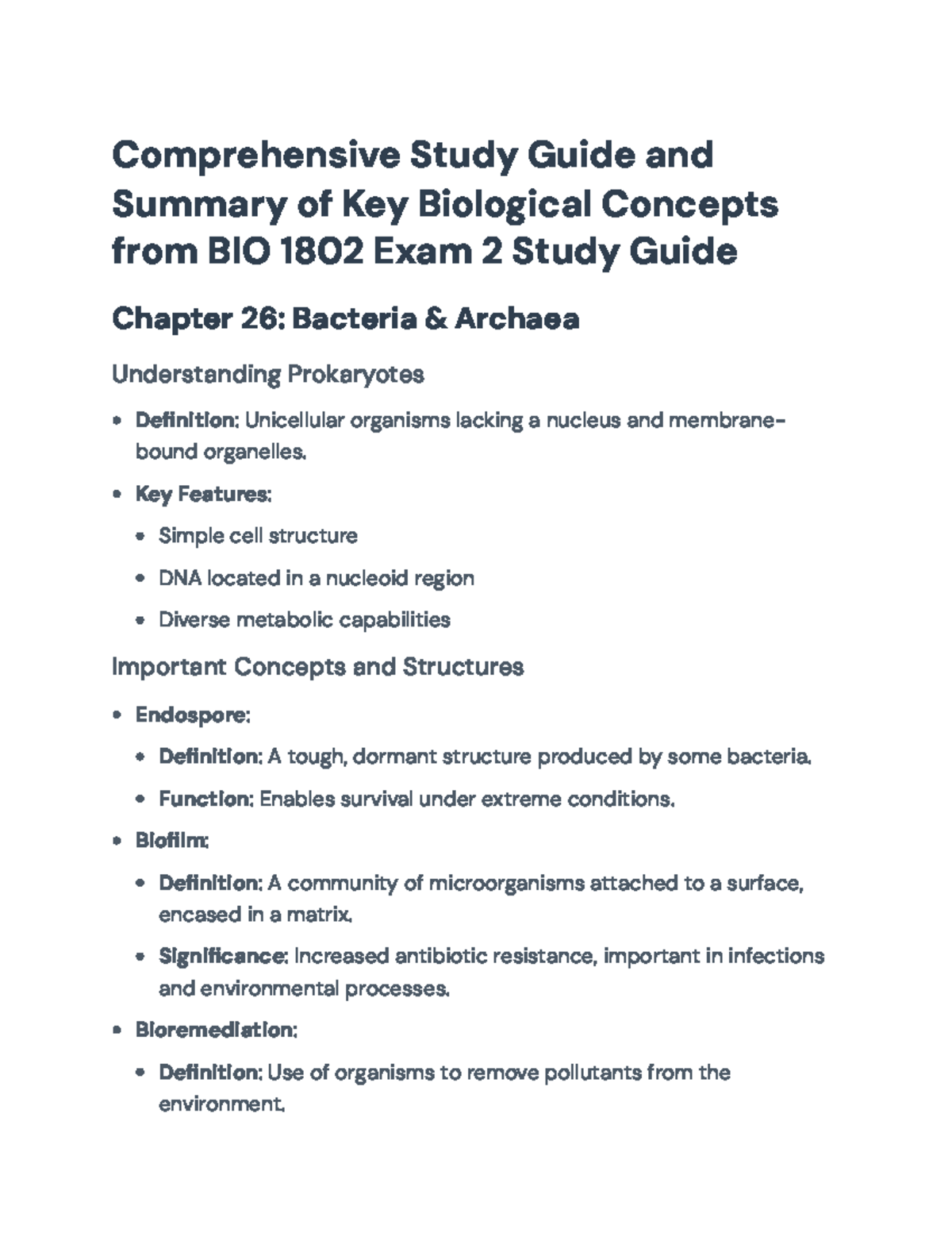 Comprehensive BIO 1802 Study Guide: Key Microbial and Ecosystem ...