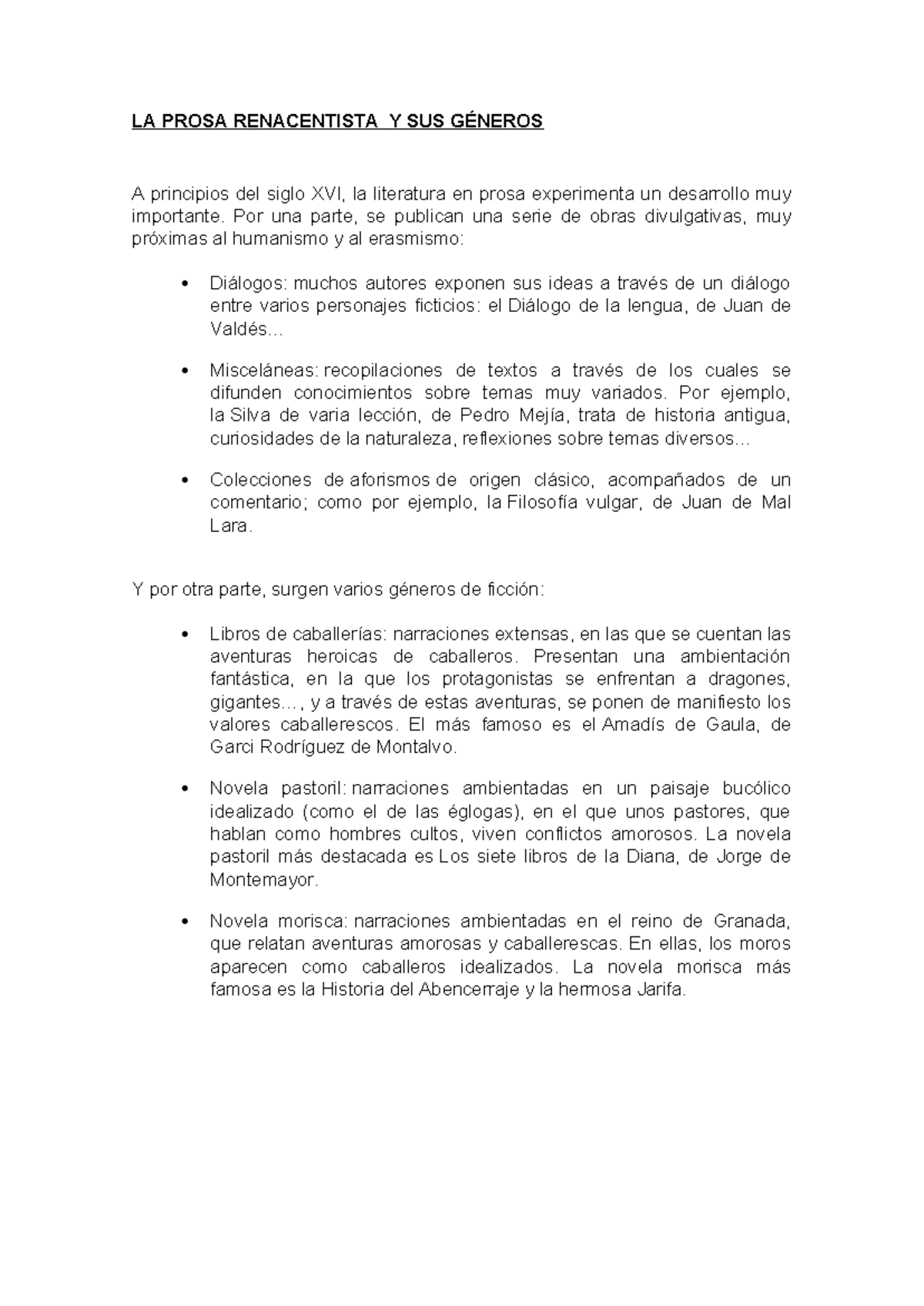 LA PROSA RENACENTISTA Y SUS GÉNEROS: ANÁLISIS Y RESUMEN - Studocu