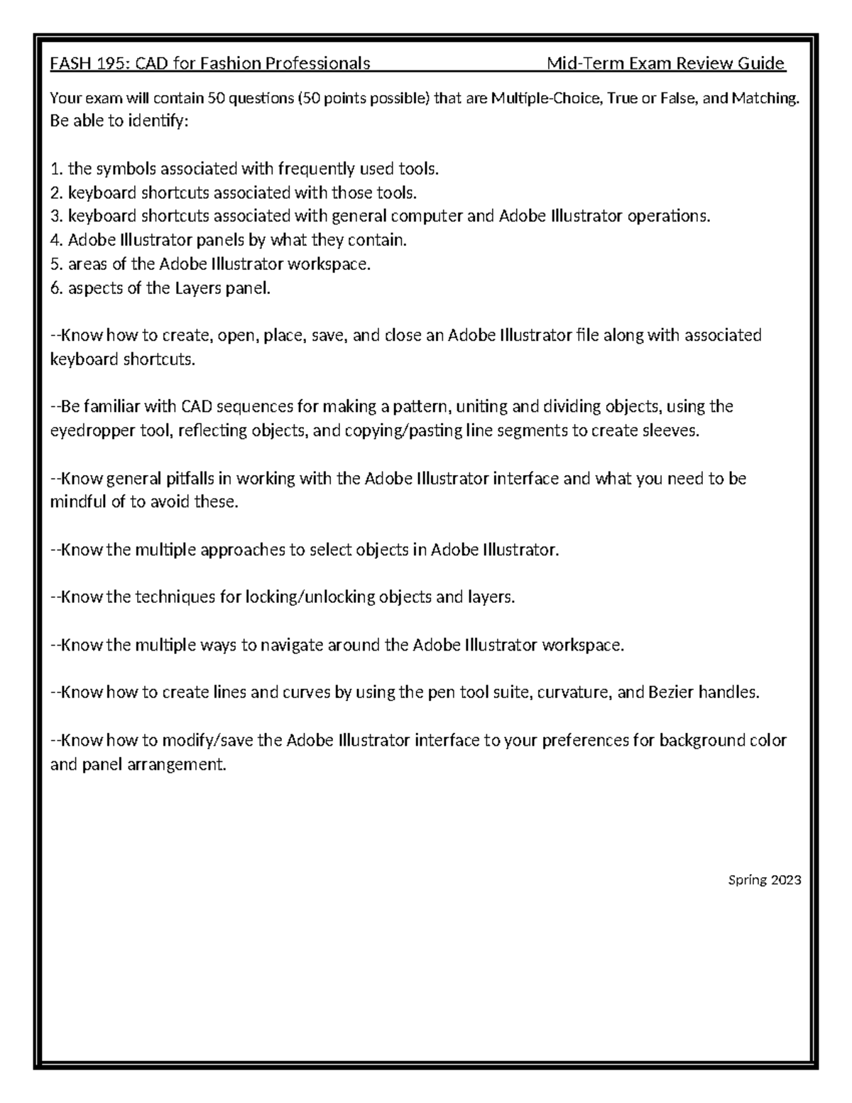 FASH 195: CAD for Fashion Pros Mid-Term Exam Study Guide - Studocu