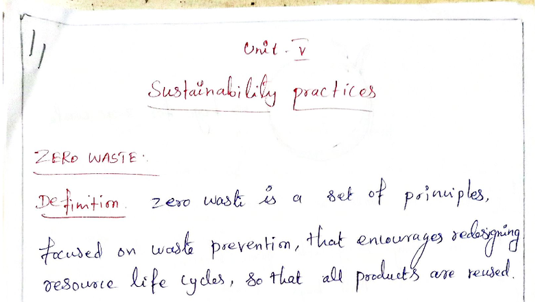 Unit V: Sustainability Practices & Zero Waste Principles (Document 18 ...