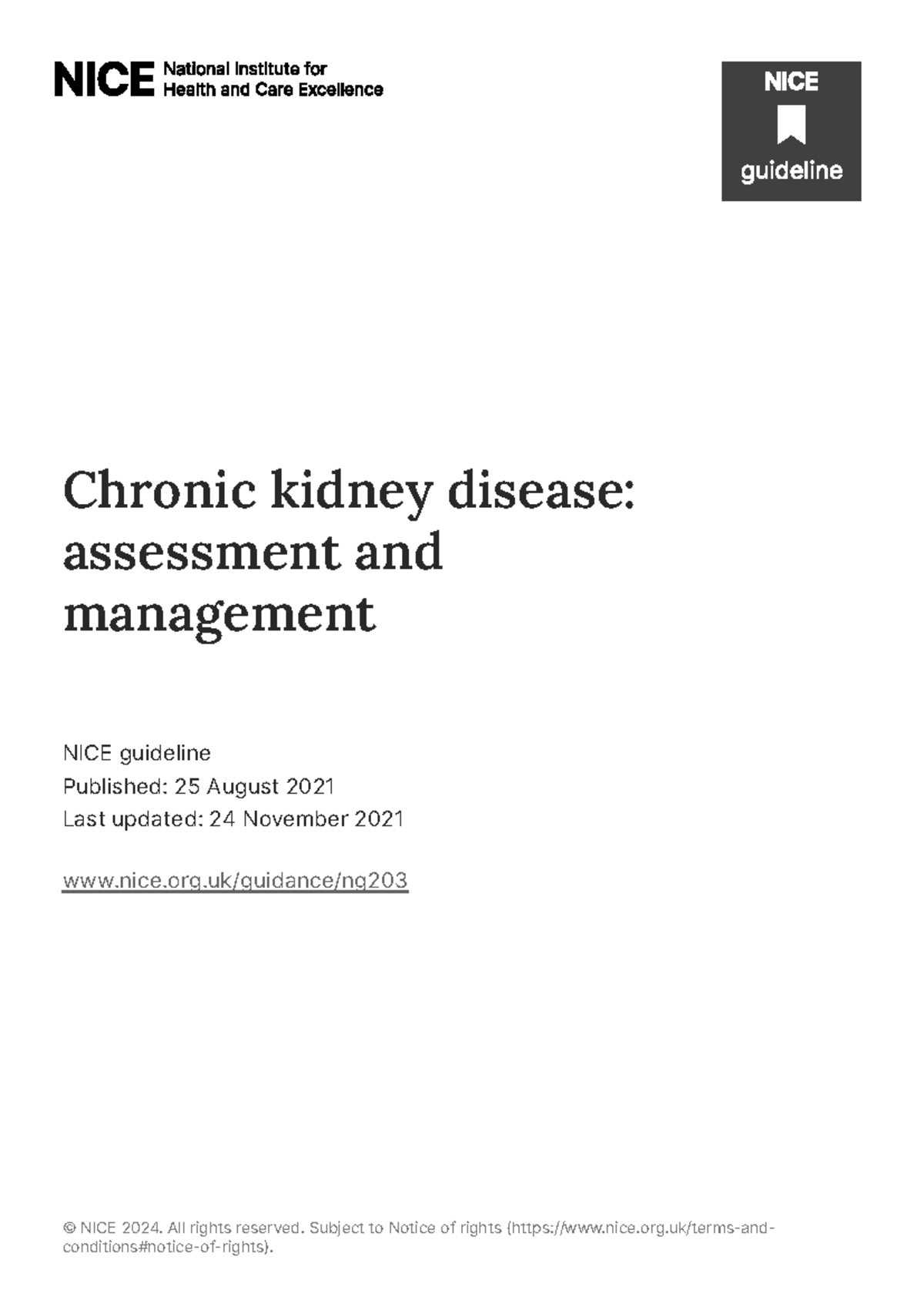Chronic Kidney Disease Management Guidelines (NG203) - NICE 2024 - Studocu