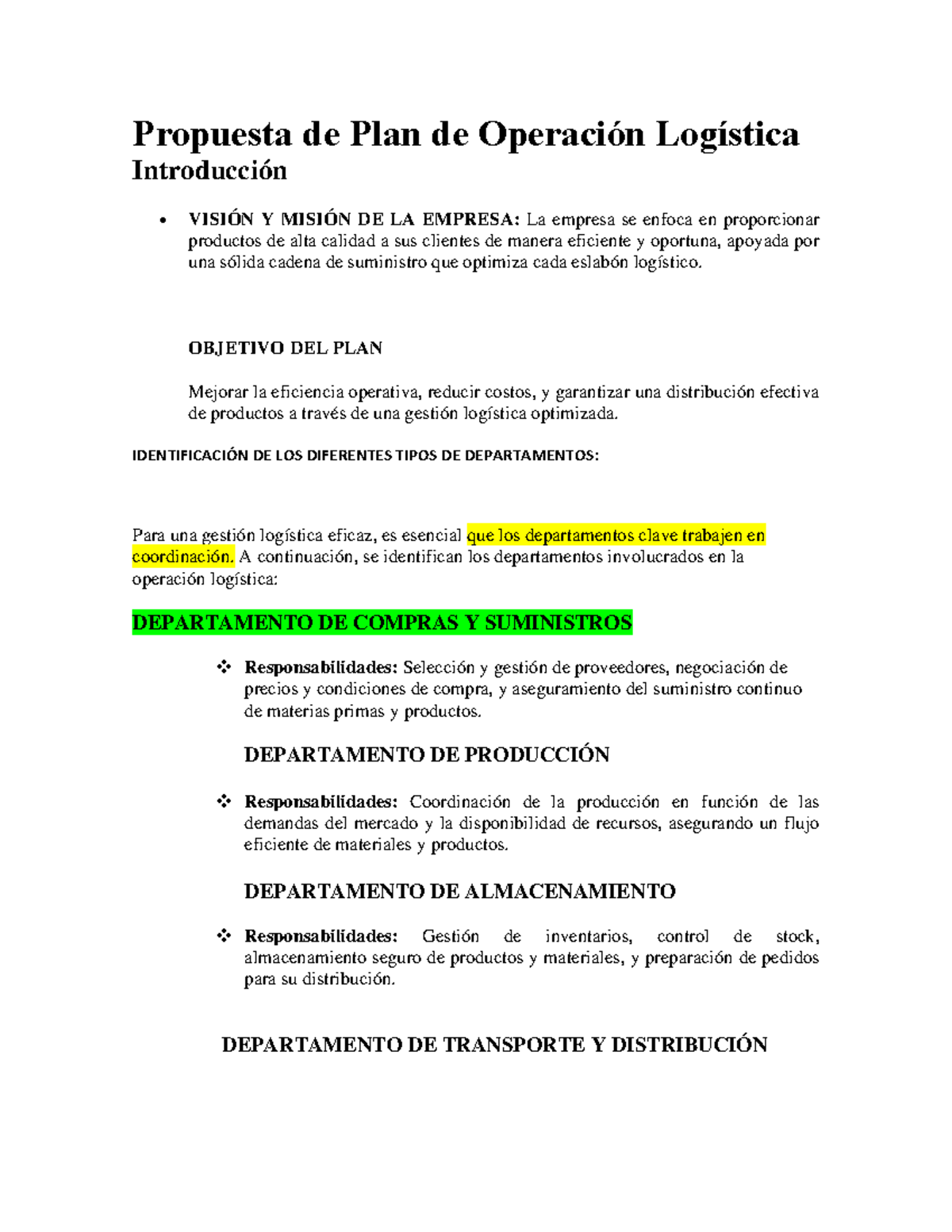 Propuesta de Plan de Operación Logística: Estrategias y Procesos Clave ...