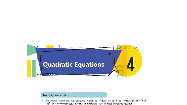 Quadratic Equations - Chapter Summary (Math 101) - Studocu