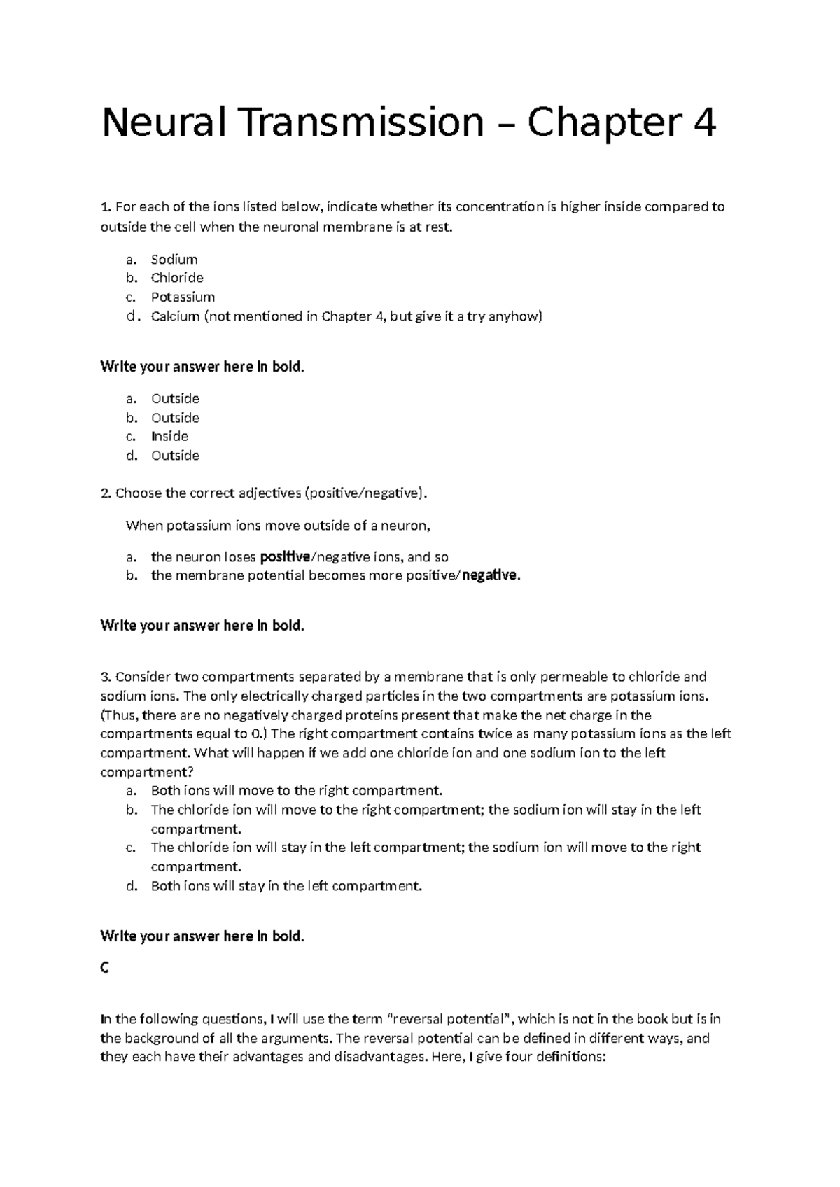 Ch4 - Neural Transmission Study Guide and Key Concepts - Studeersnel