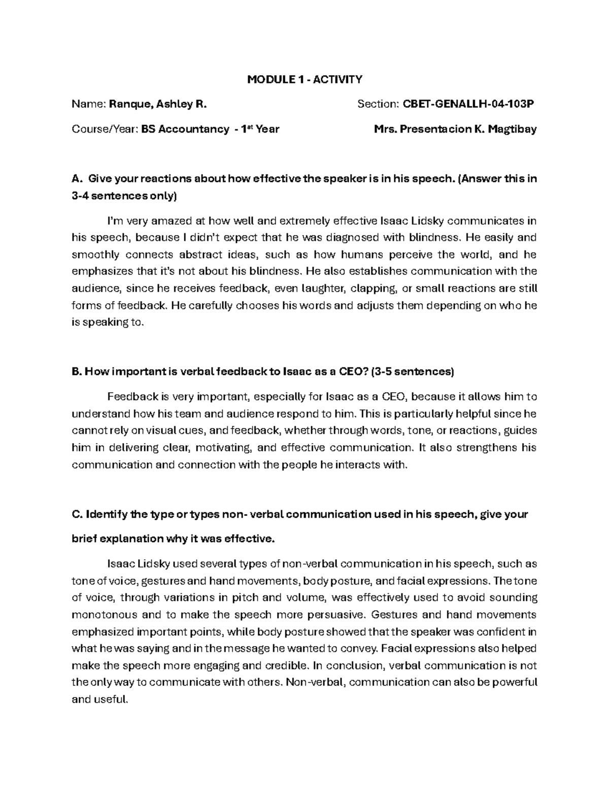 BS Accountancy 1 - Module 1 Activity: Effective Communication Insights ...