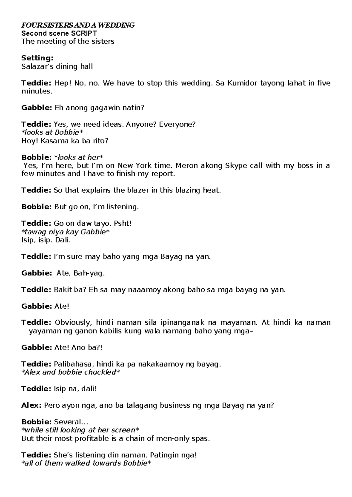 FOUR Sisters AND A WEDDING: A Script of Sisterly Drama - Studocu