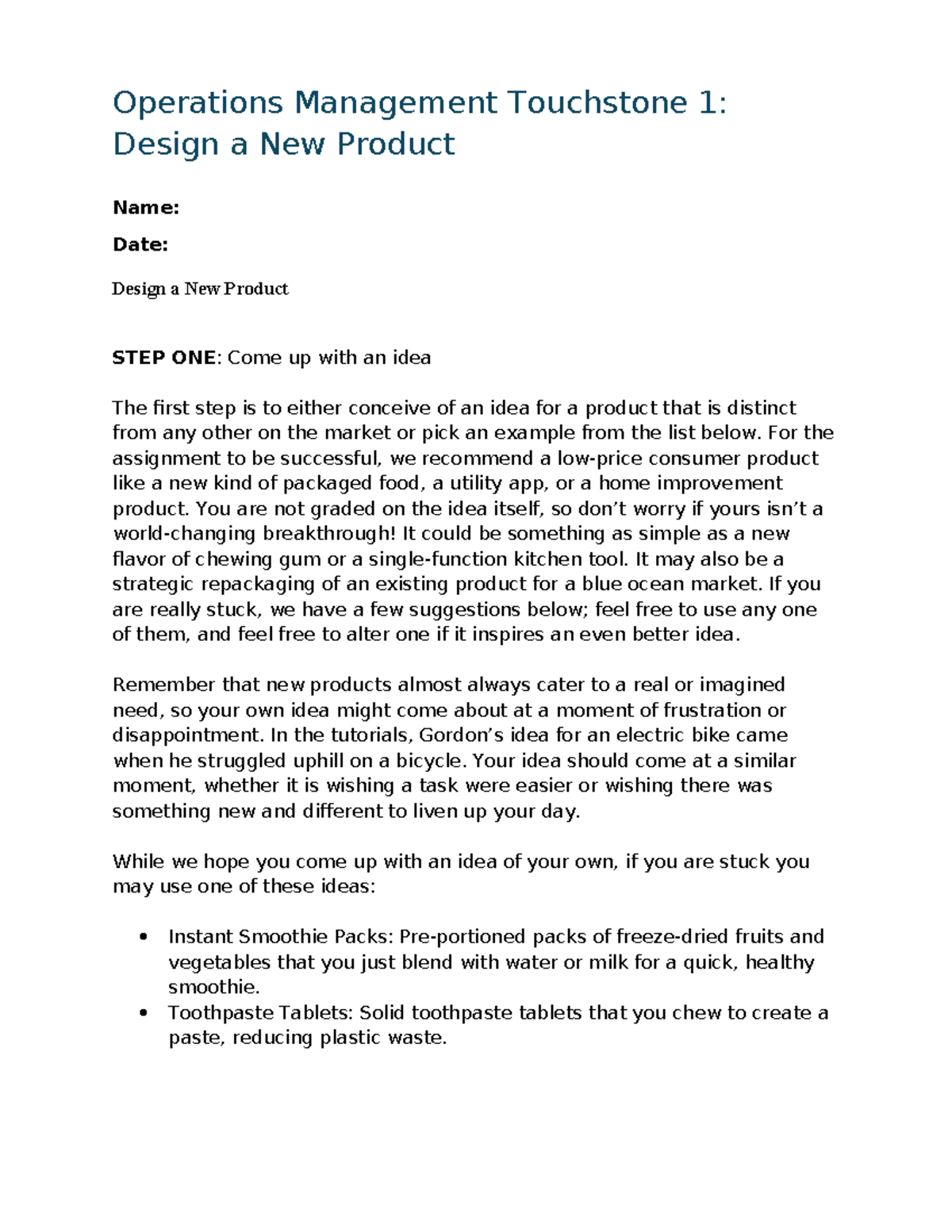 FAD Template (OM TS1) - New Product Design: Gluten-Free Sourdough - Studocu