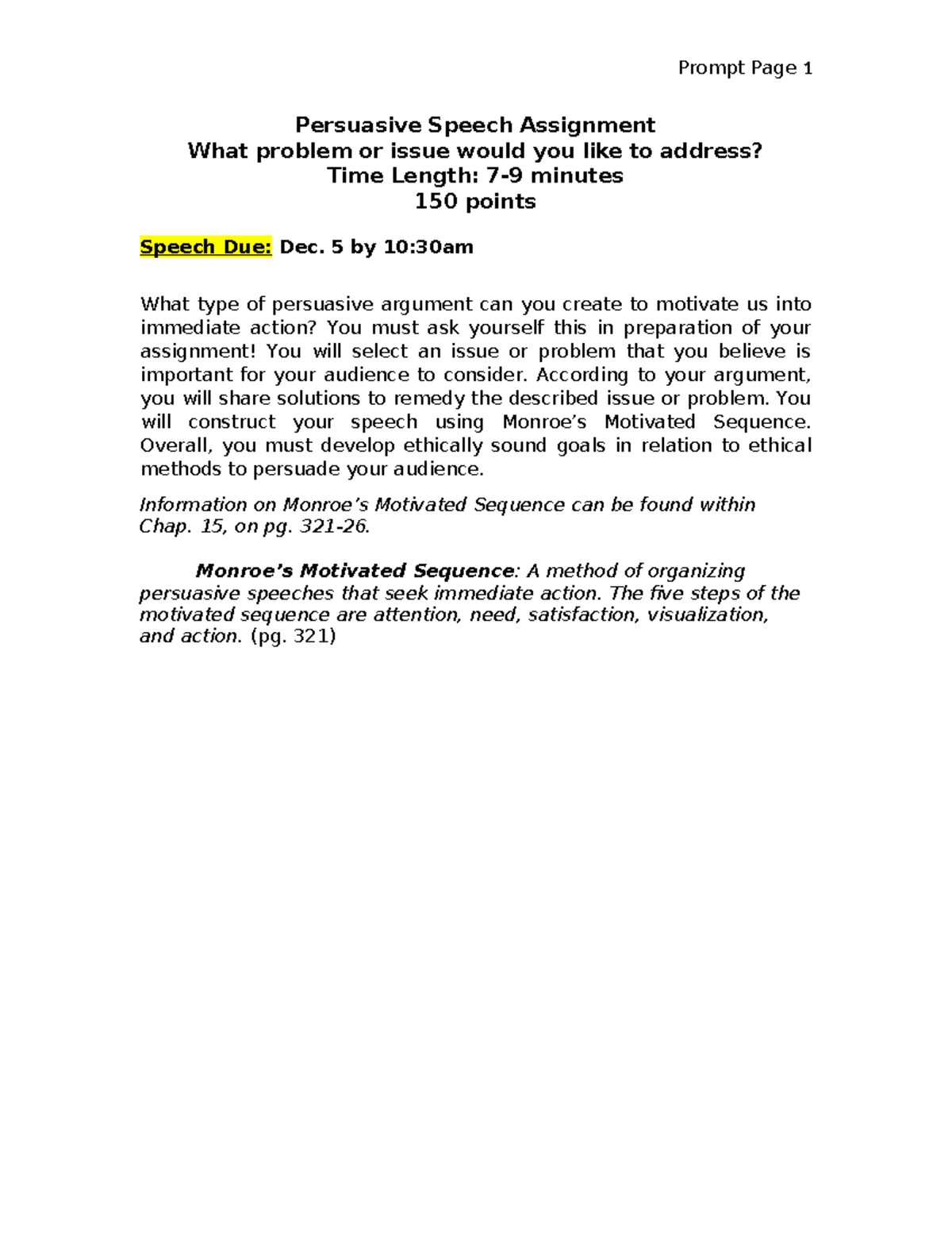 Persuasive Speech Assignment Prompt (April 2023) - Persuasive Speech ...