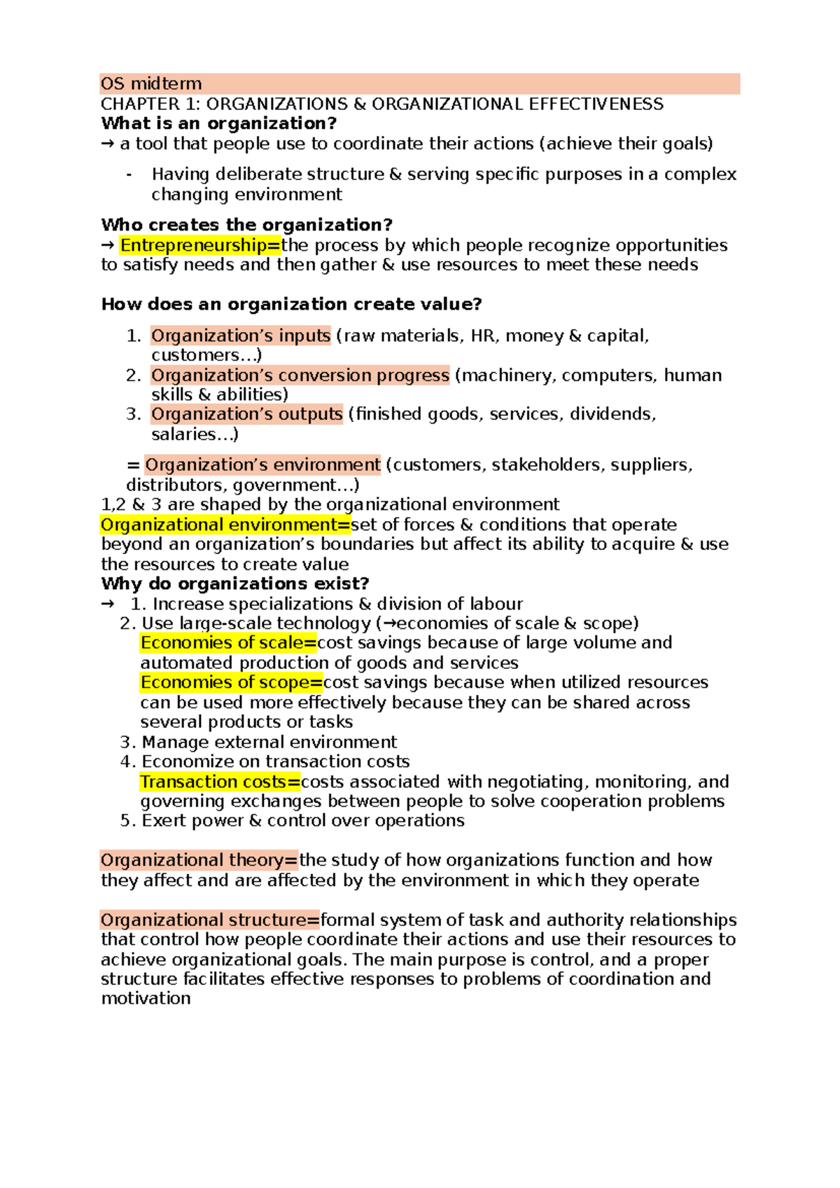 OS Midterm: Chapter 1 - Understanding Organizations and Effectiveness ...