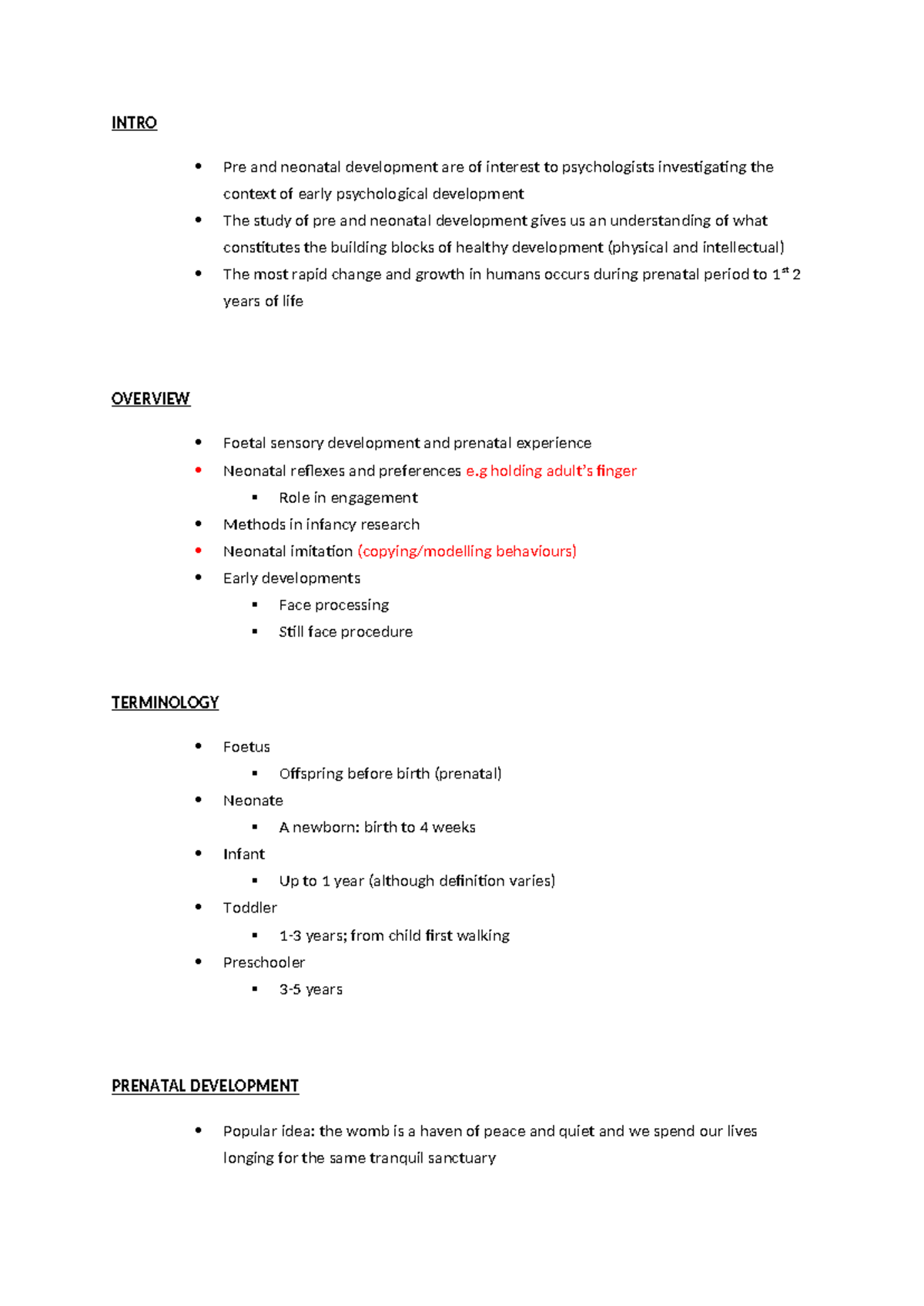 S1W3 Pre-natal Development & Infancy: Understanding Early Growth - Studocu