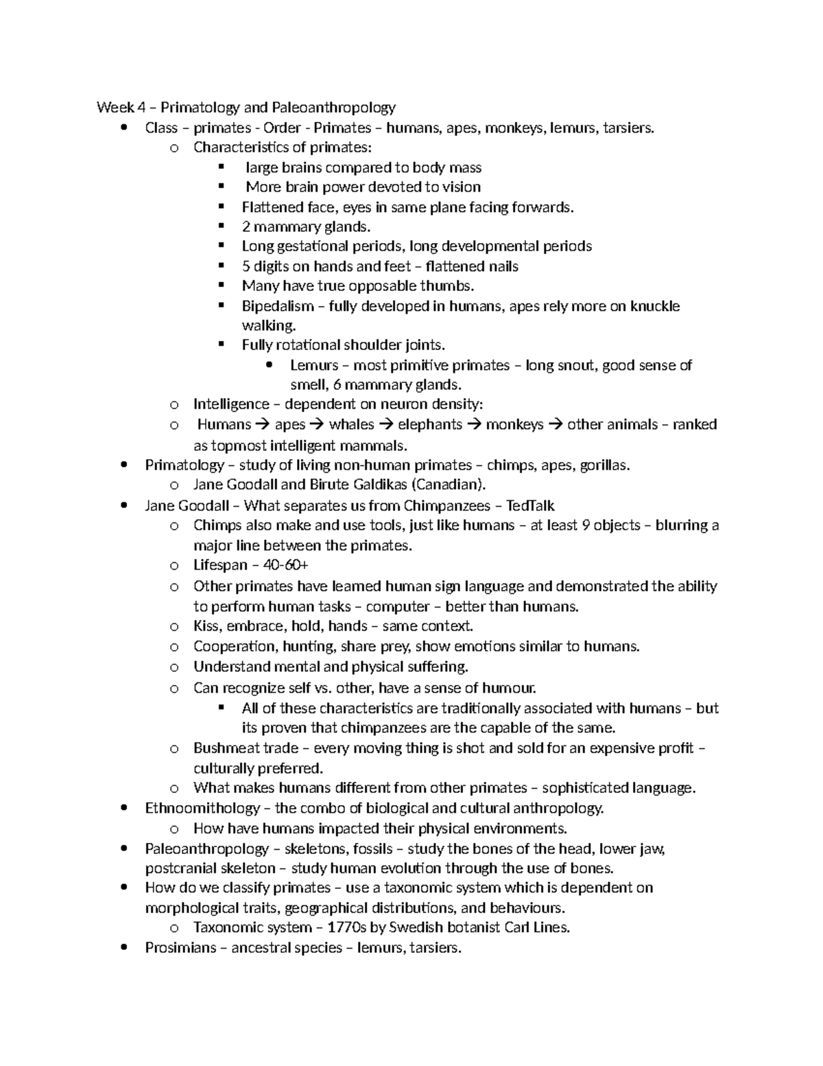 Week 4 - L1 - Primatology - Week 4 – Primatology and Paleoanthropology ...