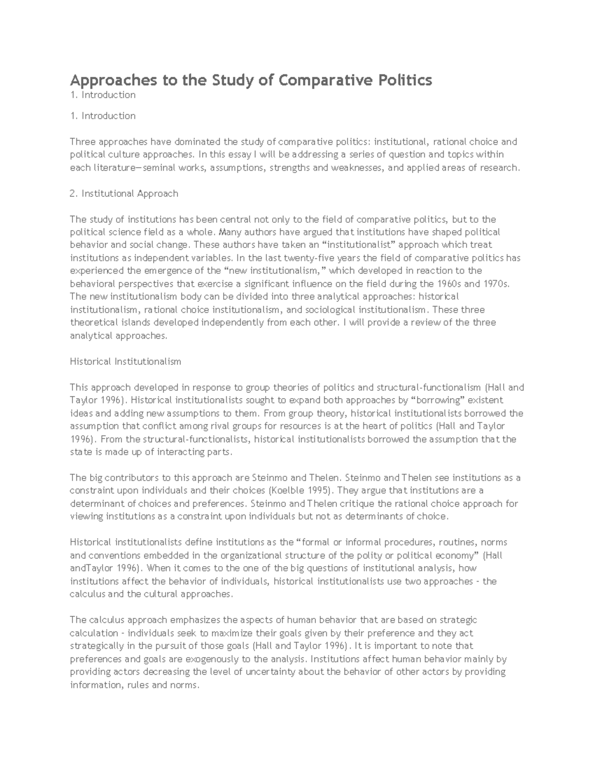 Comparative Politics: Key Approaches & Theoretical Perspectives - Studocu