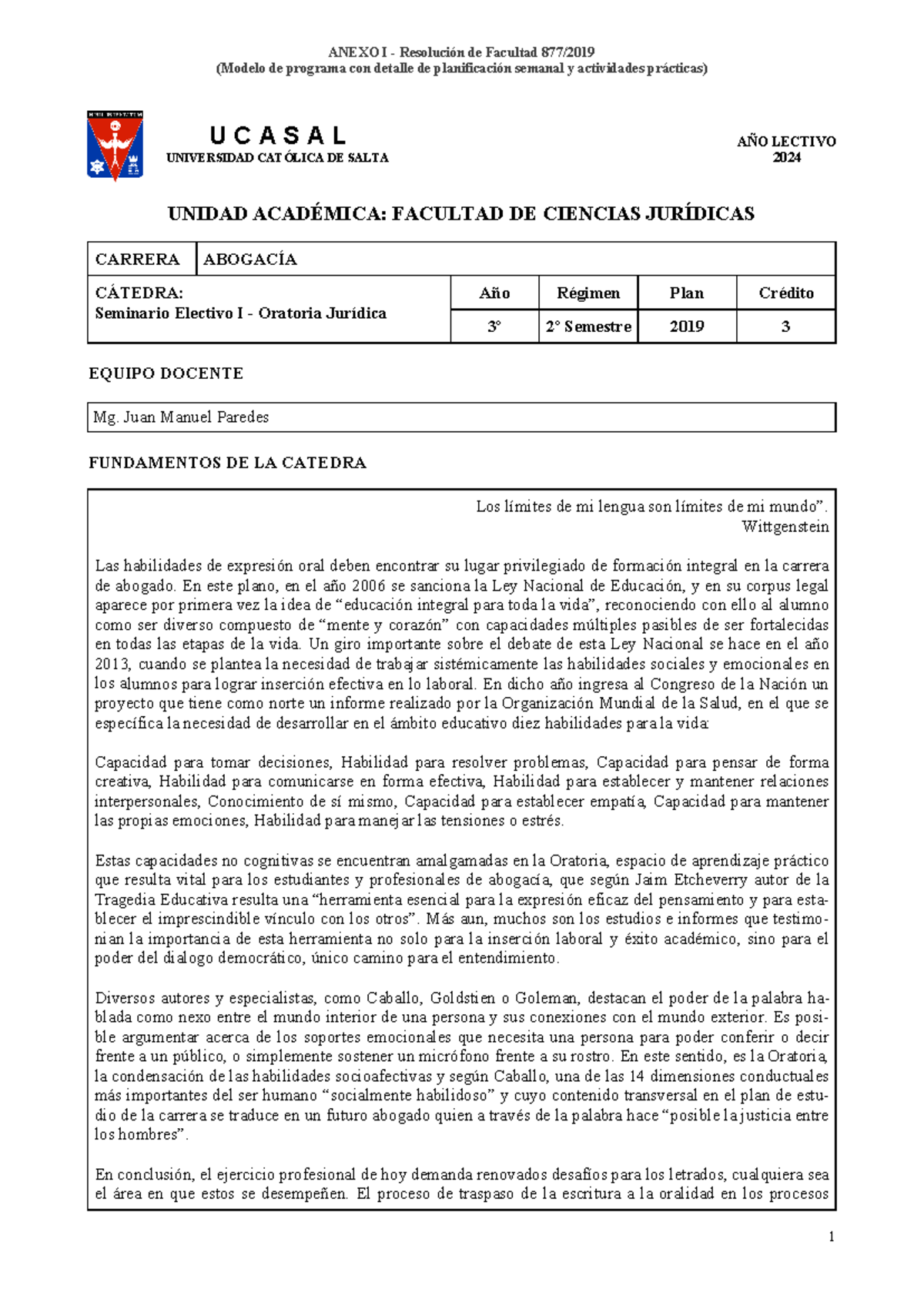 Prog sem electivo I oratoria jur 2024 - (Modelo de programa con detalle ...