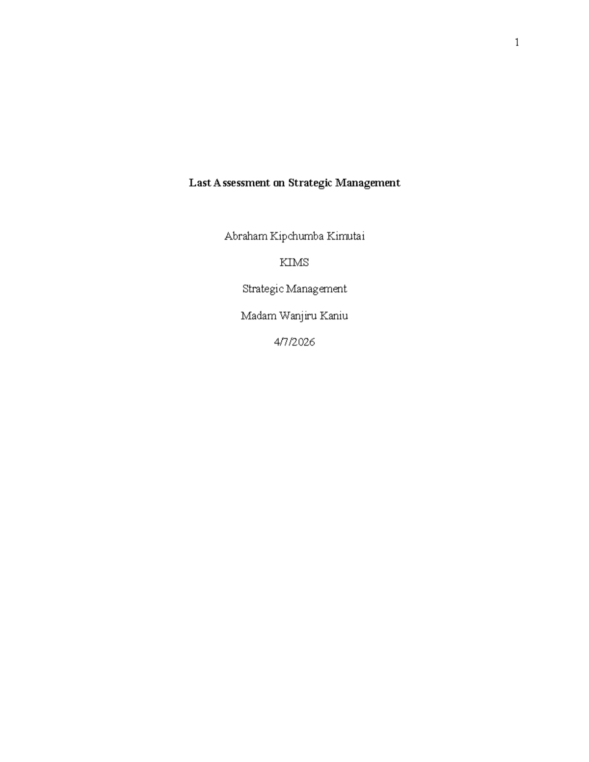 Last Assessment on Strategic Management (KIMS) - Studocu
