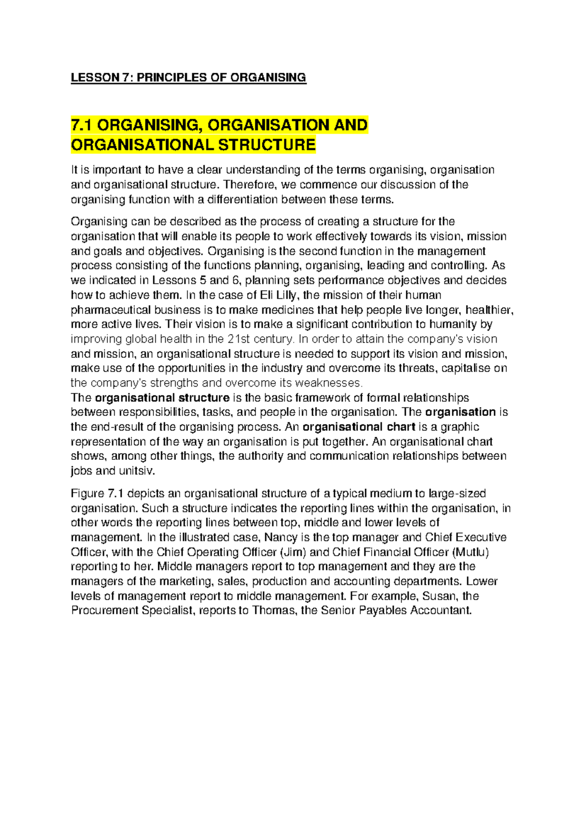 MNG Lesson 7-8: Understanding Organising Principles in Management - Studocu