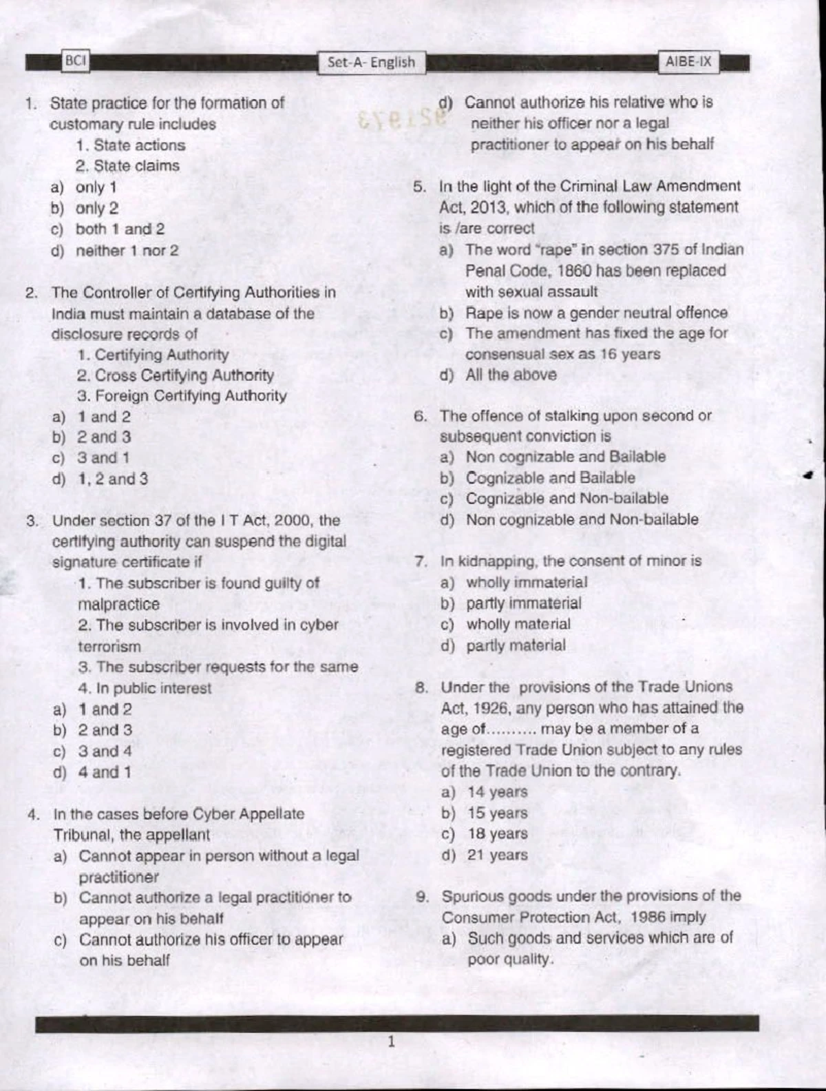 AIBE Previous Year Question Papers - All INDIA BAR EXAMINATION PAPERS - AIBE PREVIOUS QUESTION ...
