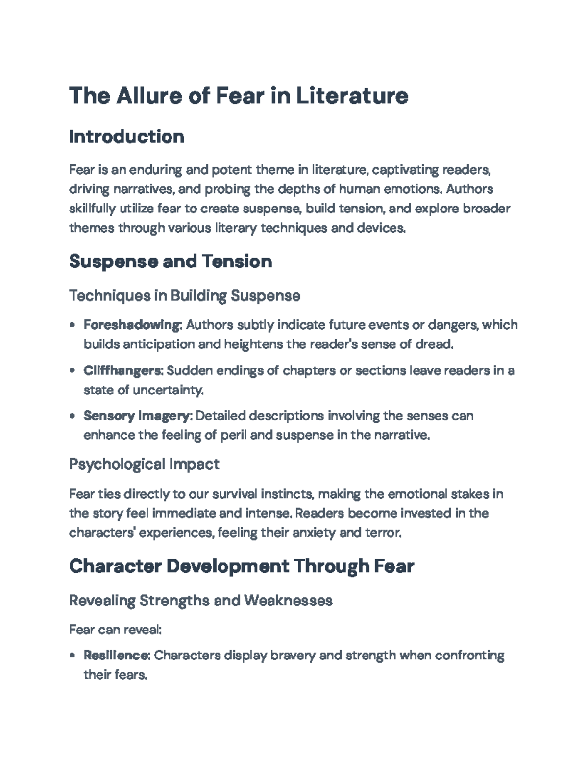 ENG201 Final Exam: The Allure of Fear in Literature - Techniques ...