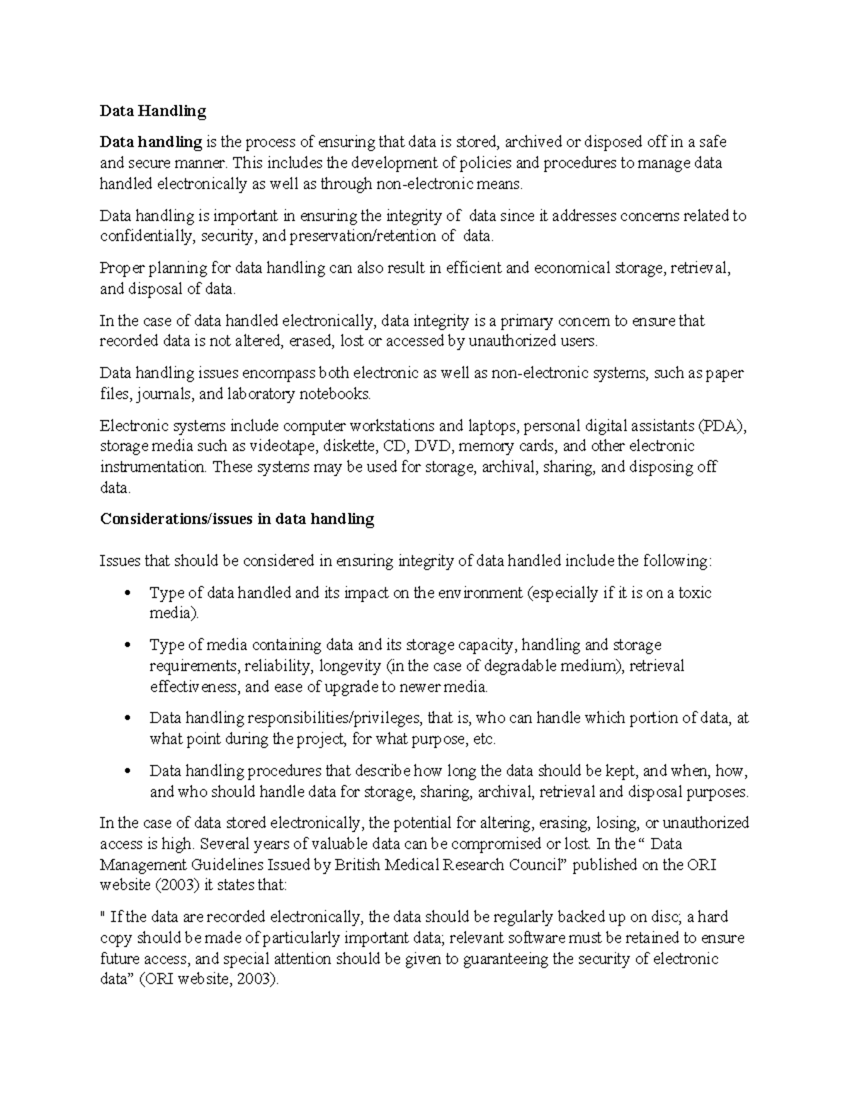 Data Handling Guidelines For His Ii Ensuring Data Integrity And 9066