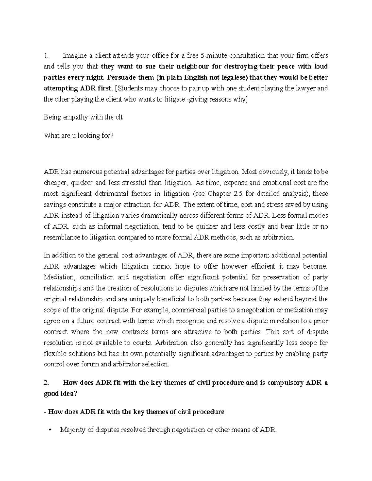 ADR vs Litigation: A Guide for Legal Consultations (LAW 101) - Studocu