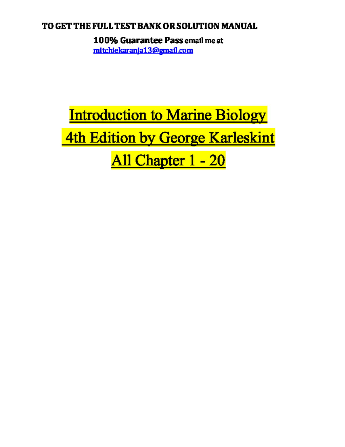 Test Bank for Introduction To Marine Biology 4th Edition Karleskint ...