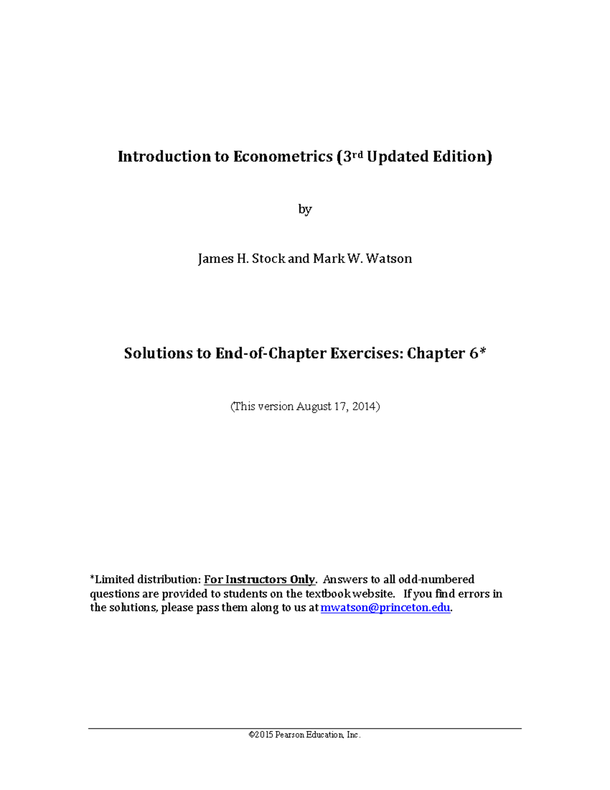 Introduction to Econometrics CH6 Solutions and Key Concepts - Studocu