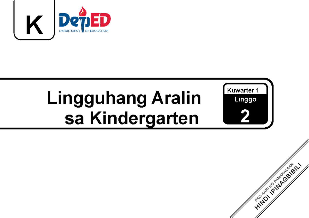 Lingguhang Aralin sa Kindergarten K to 12 Kuwarter 1 Linggo 2 - Studocu