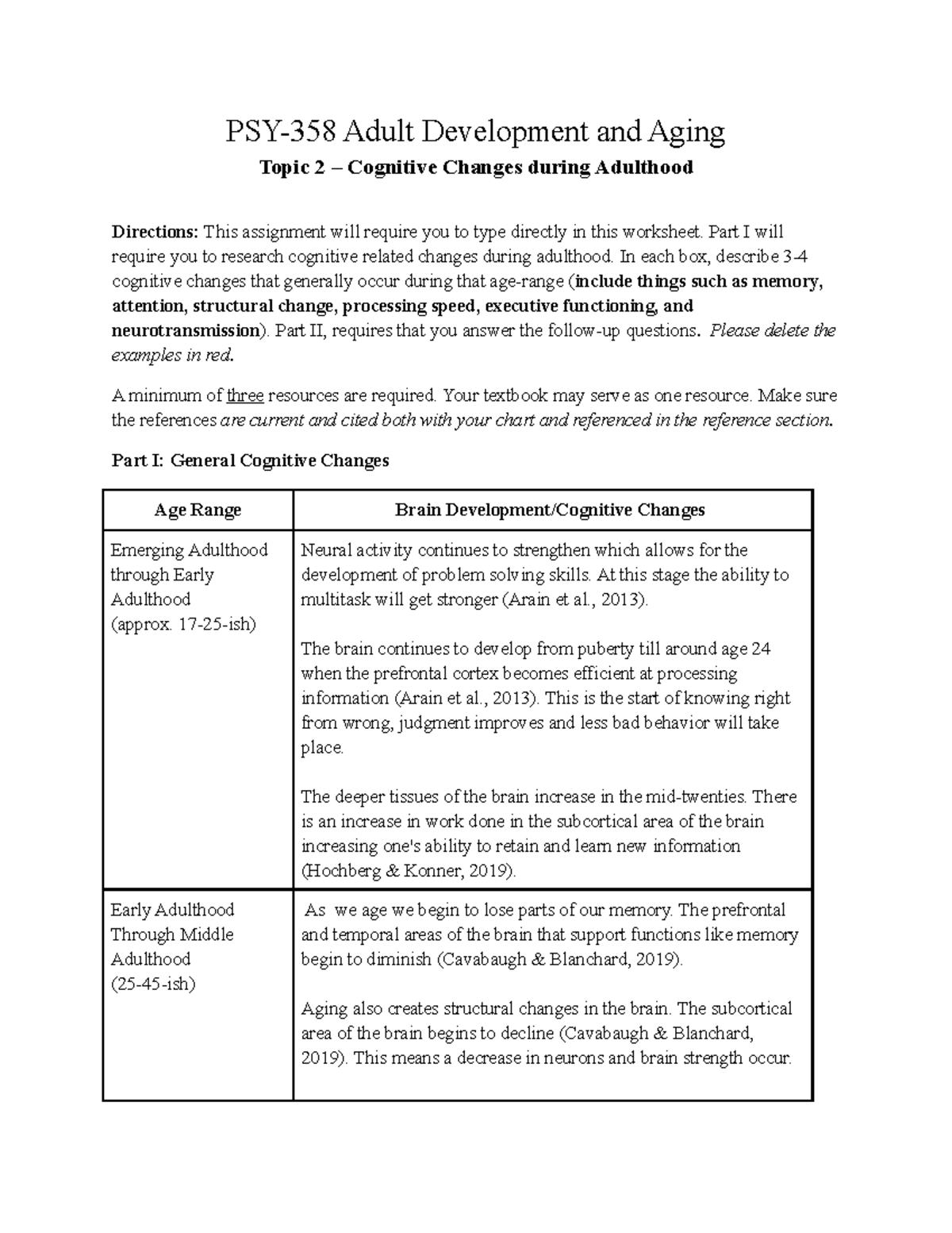 Melissa C Cognitive Changes during Adulthood - PSY-358 Adult ...