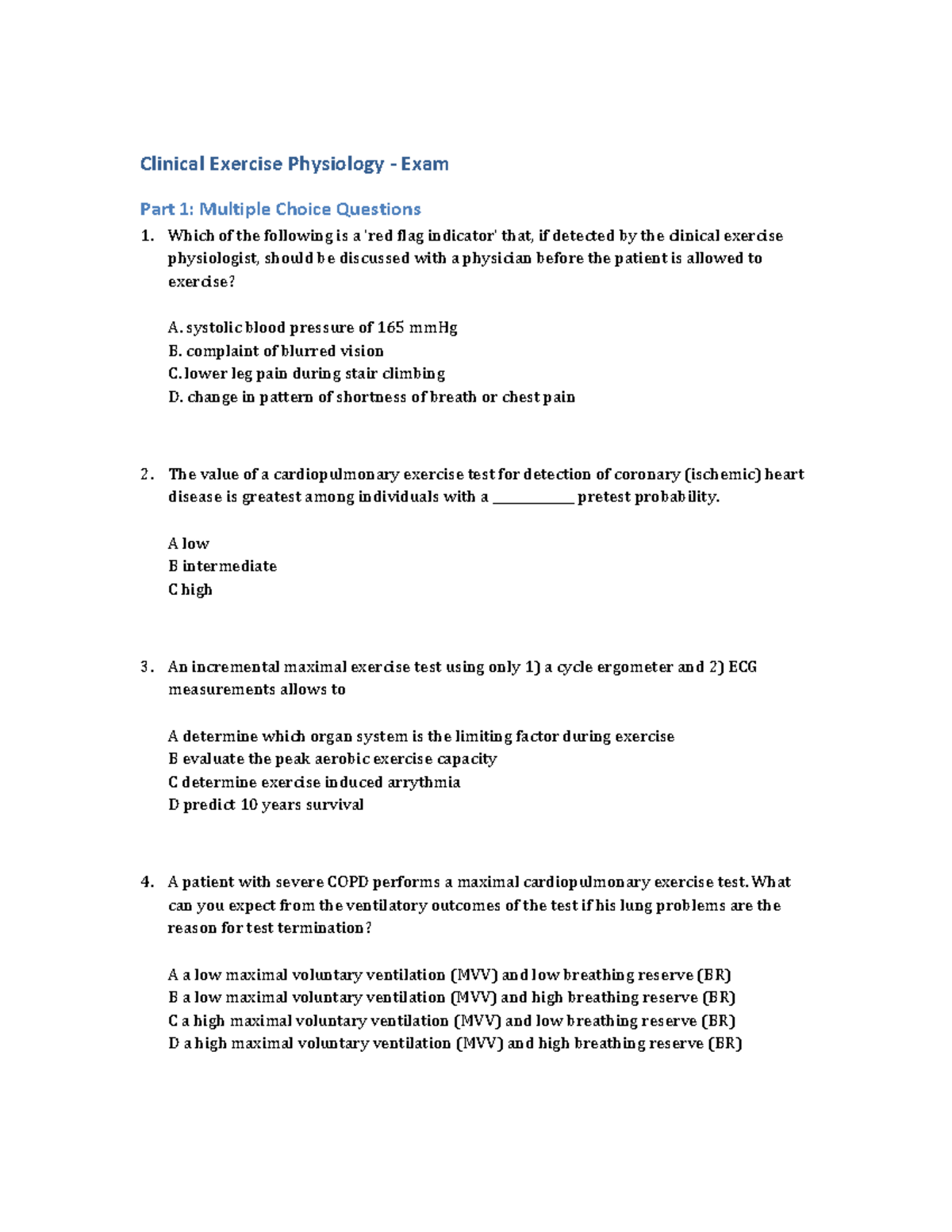 Practice Exam CEP26: Clinical Exercise Physiology MCQs - Studeersnel