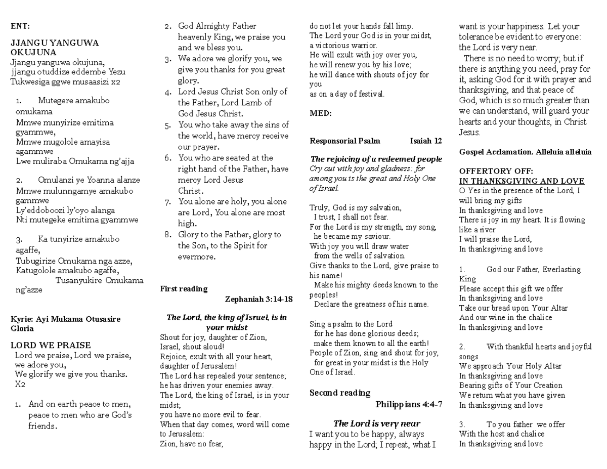 ENT: 3rd Week of Advent 2024 - Liturgical Texts and Prayers - Studocu