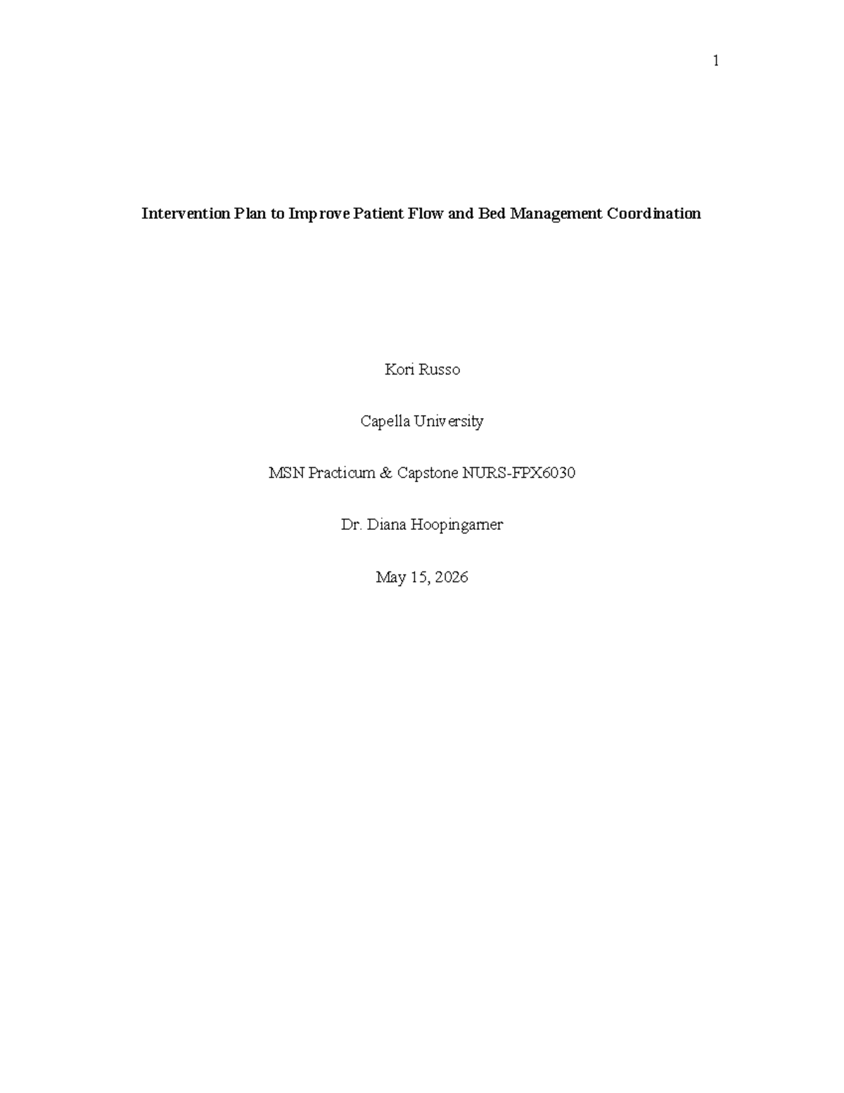 Intervention Plan for Patient Flow & Bed Management Coordination (MSN ...