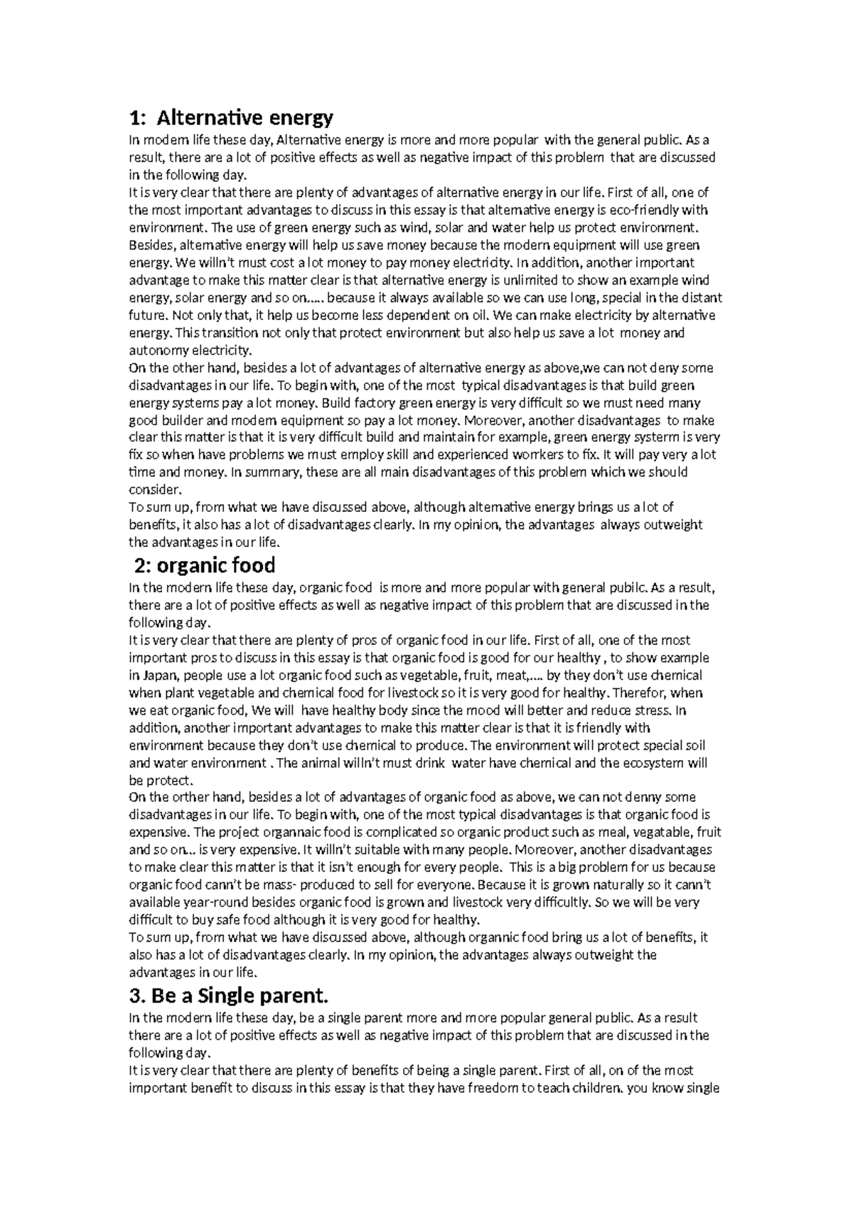 B1: Advantages and Disadvantages of Alternative Energy and Organic Food ...