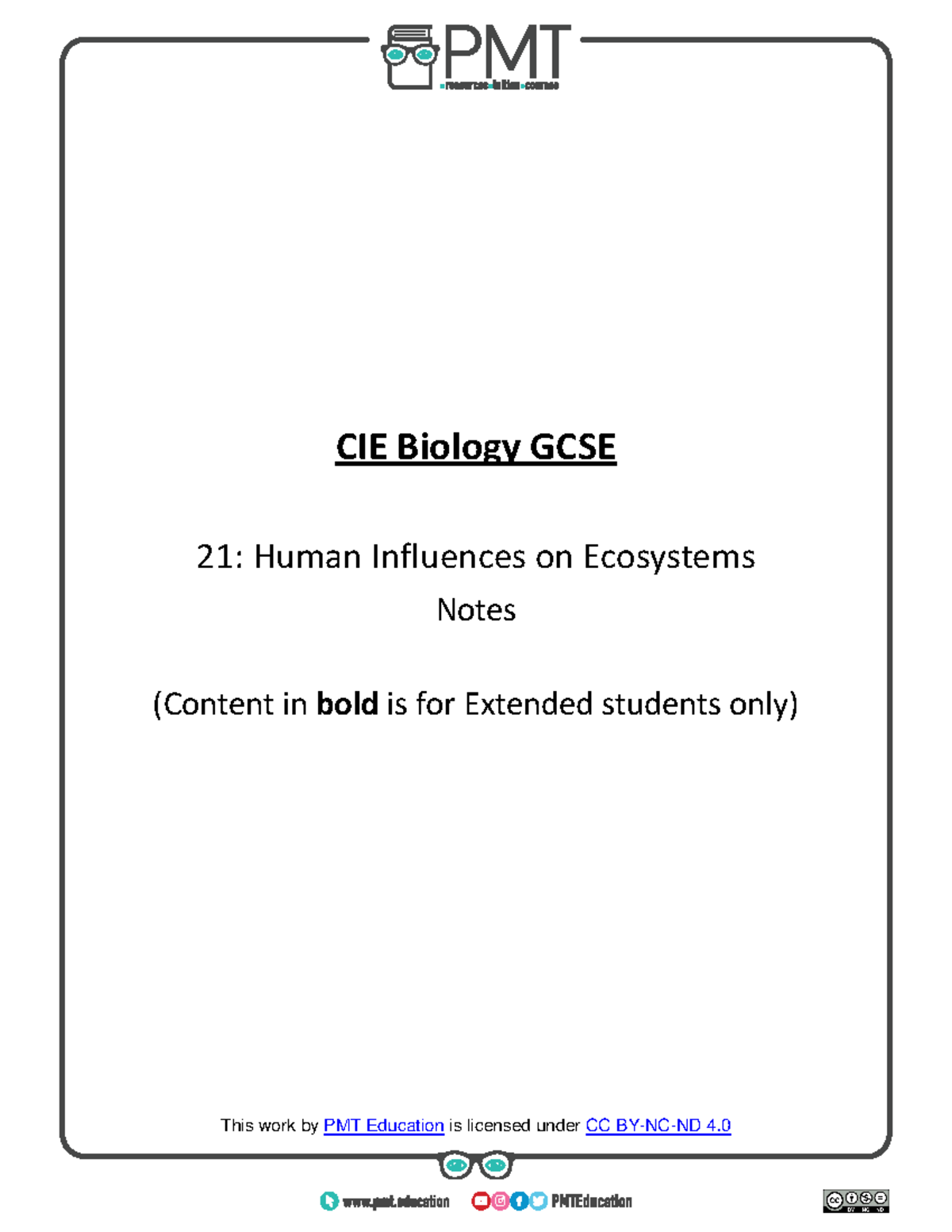 Summary Notes Topic 21 Human Influences On Ecosystems Caie Biology Igcse Bit Pmt Edu Cc