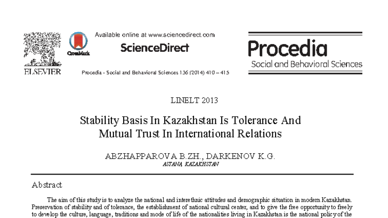 LINELT 2013: Stability and Mutual Trust in Kazakhstan's International ...