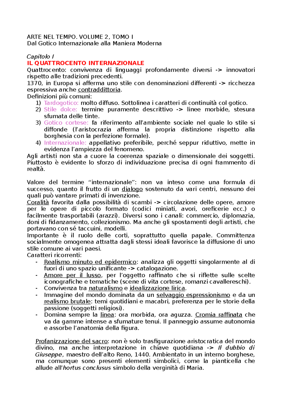 Riassunto del Gotico Internazionale: ARTE NEL TEMPO - VOLUME 2, TOMO I ...
