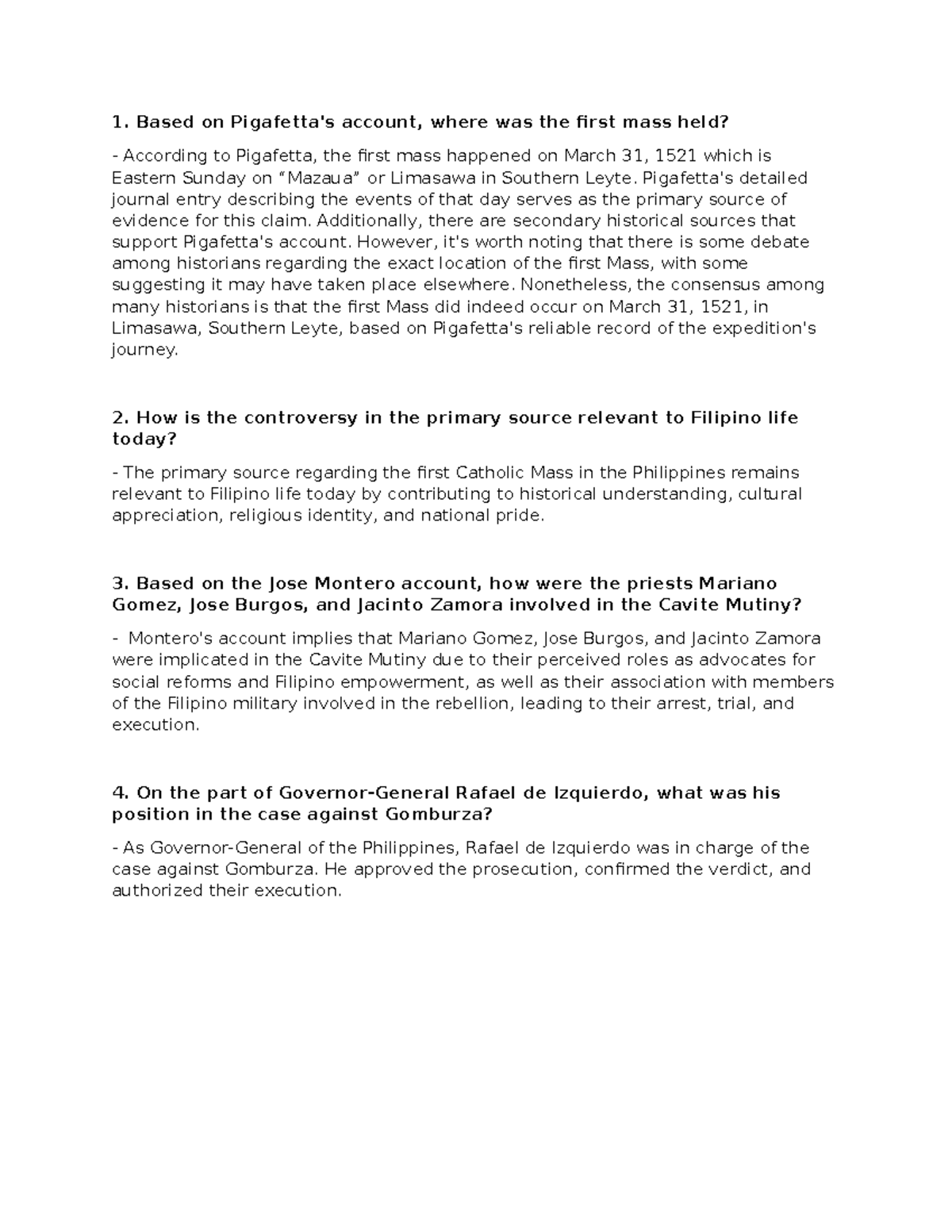 Activity 8 RIPH 111 - Based on Pigafetta's account, where was the first ...