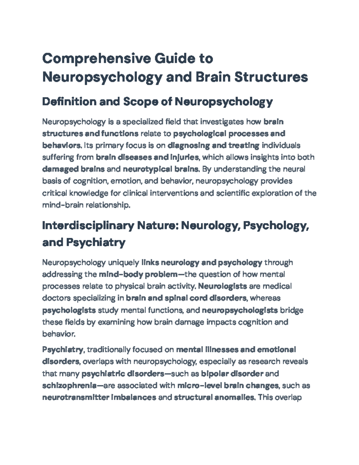 Neuropsychology and Brain Structures: Comprehensive Guide for PSY 101 ...