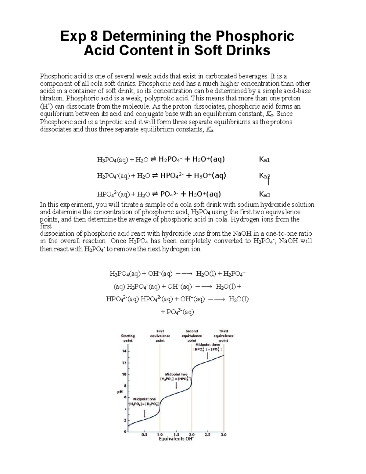 CHEM 182 Lab 8: Determining Phosphoric Acid in Cola through Titration ...