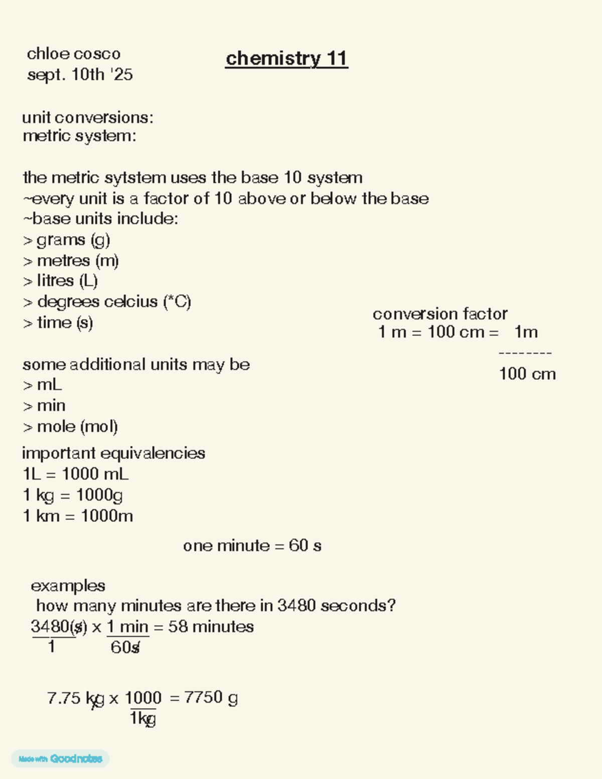 Chemistry 11 Unit Conversions and Metric System Overview - chloe cosco ...